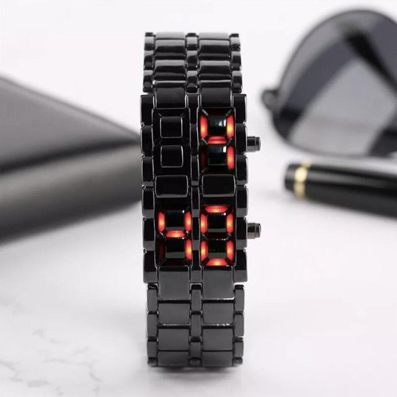 Accessories | Mens Led Digital Watch Black Red Stainless Steel Lava ...